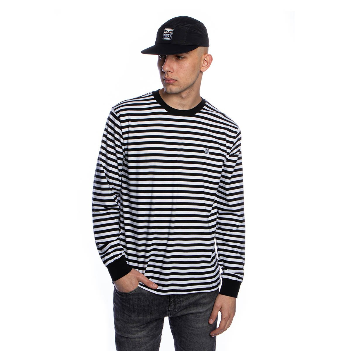 Obey 89 Icon Stripe Box Tee III LS black multi | Bludshop.com